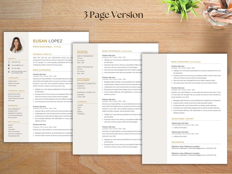 Resume Template Word, Modern CV, Elegant Resume Template With Photo - Etsy