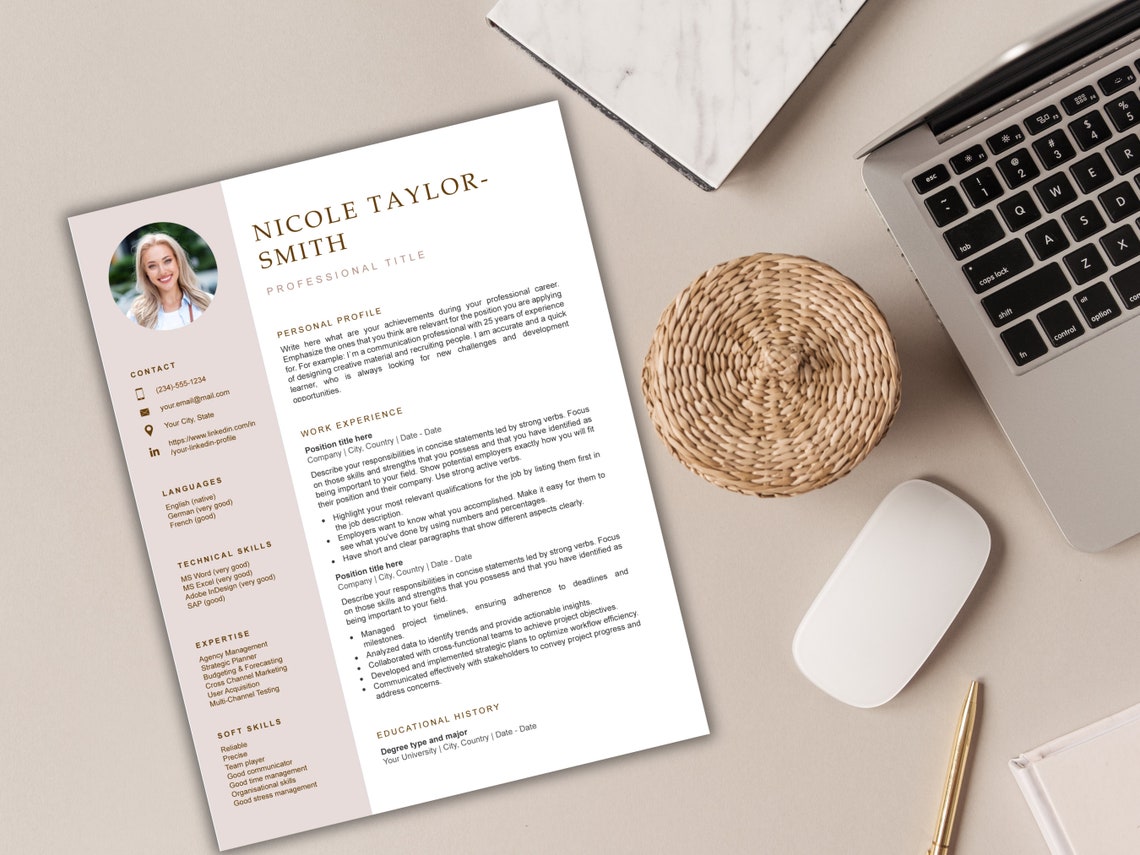 Resume Template Word, Pink Resume, Instant Download, Professional ...