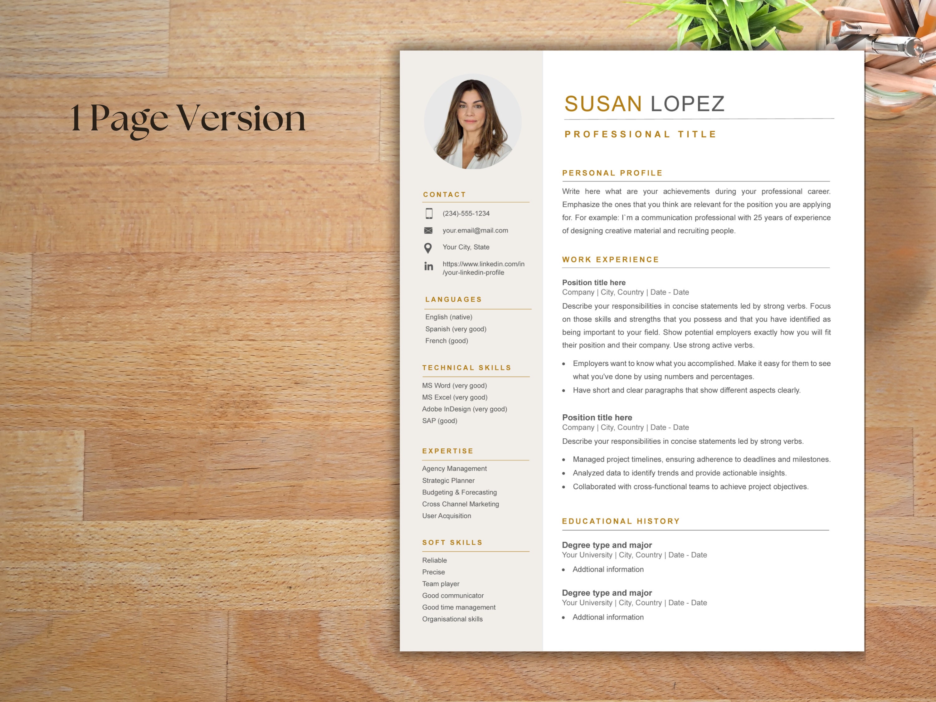 Resume Template Word, Modern CV, Elegant Resume Template With Photo - Etsy