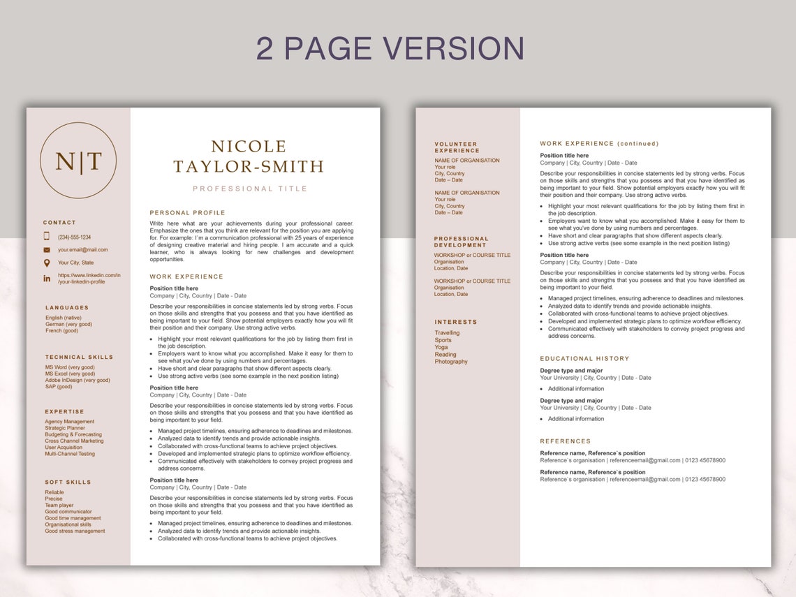 Resume Template Word, Monogram Resume, Modern Resume, Professional ...