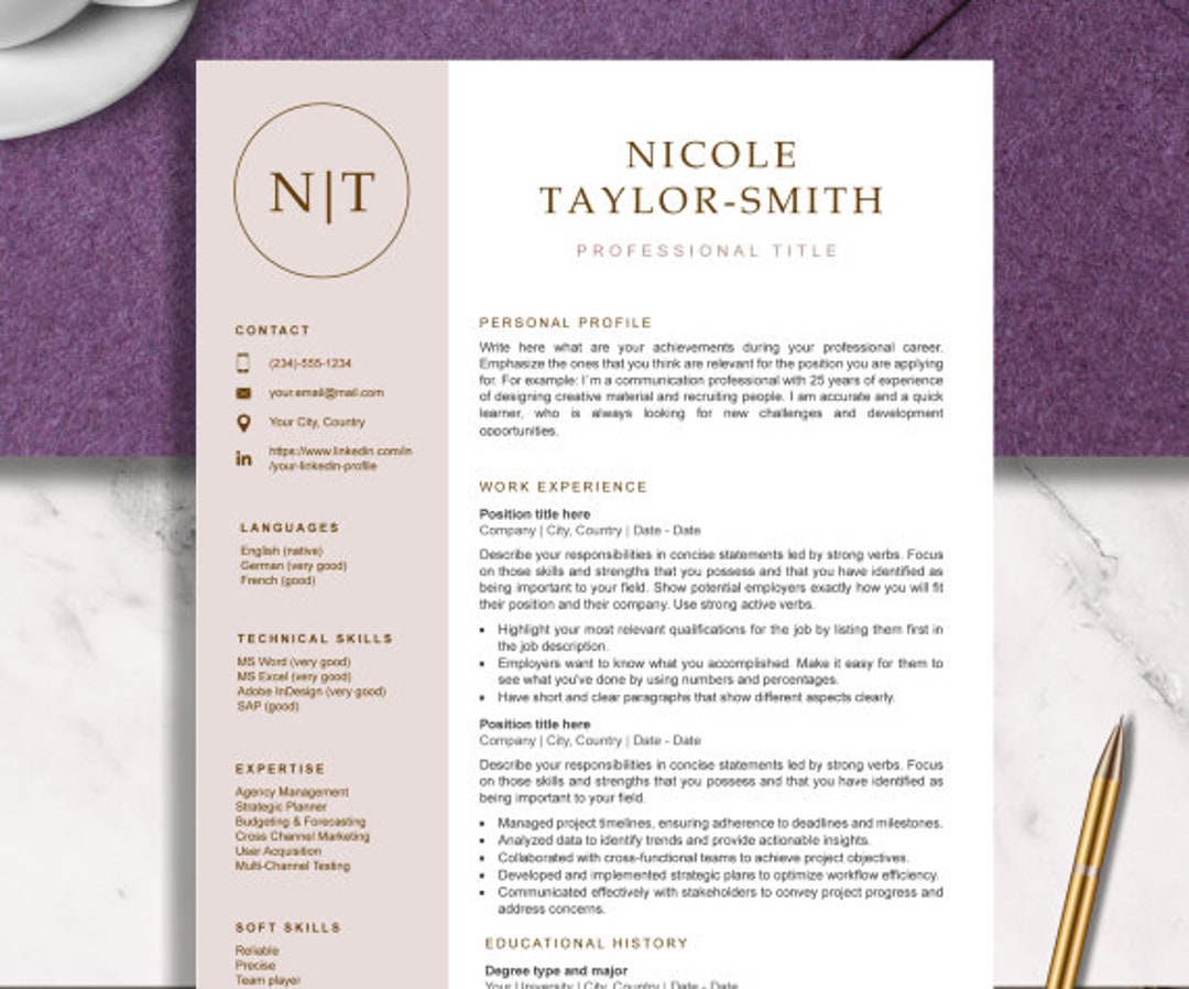 Resume Template Word, Monogram Resume, Modern Resume, Professional ...