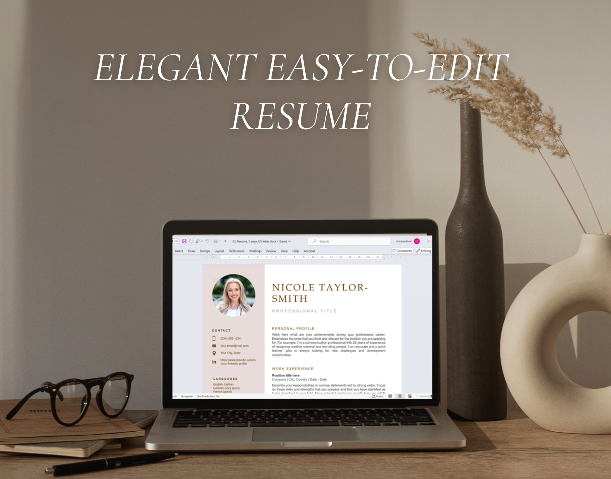 Resume Template Word, Pink Resume, Instant Download, Professional ...