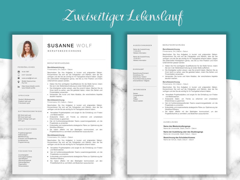 Lebenslauf Vorlage, Bewerbungsvorlage Deutsch Für Word, Professionelle ...