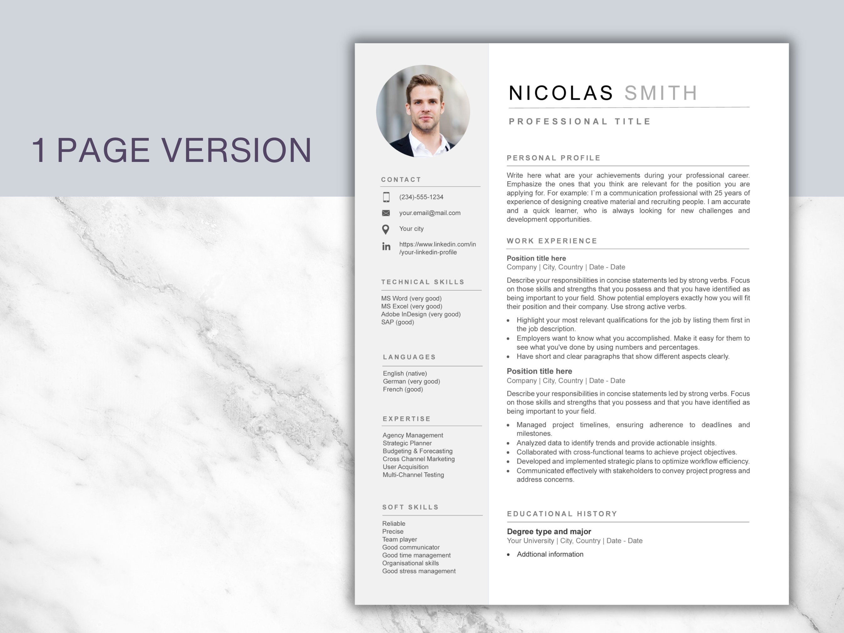 Resume Template Word, Clean Resume, Instant Download, Easy to Use ...
