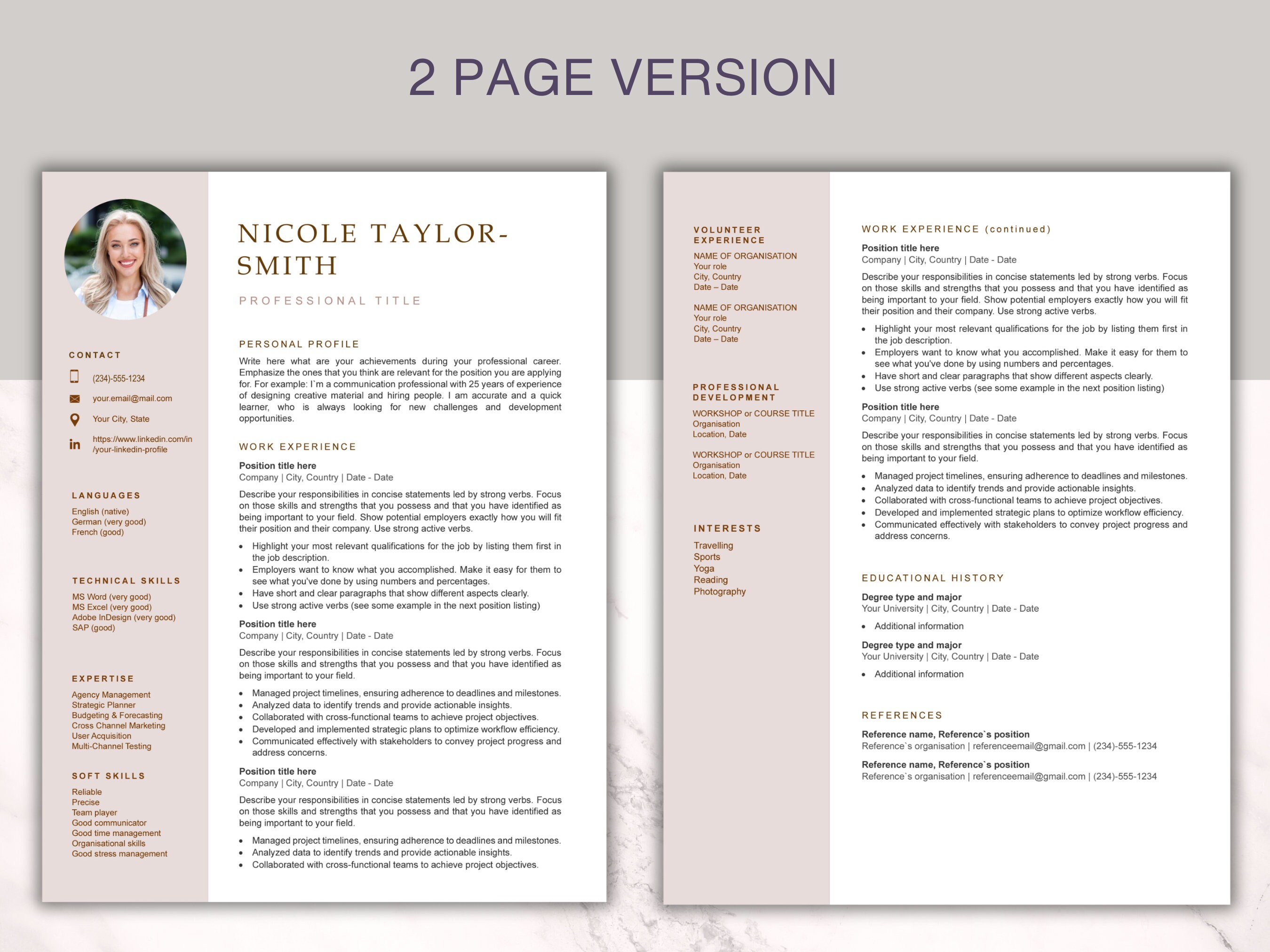 Resume Template Word, Pink Resume, Instant Download, Professional ...