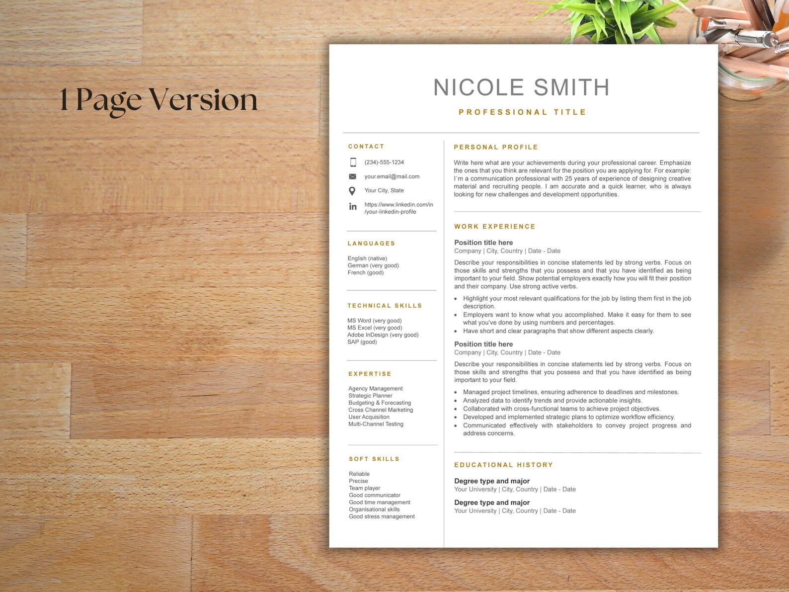 Clean Resume Template Word, CV Template, Minimalist Resume, Easy to Use ...