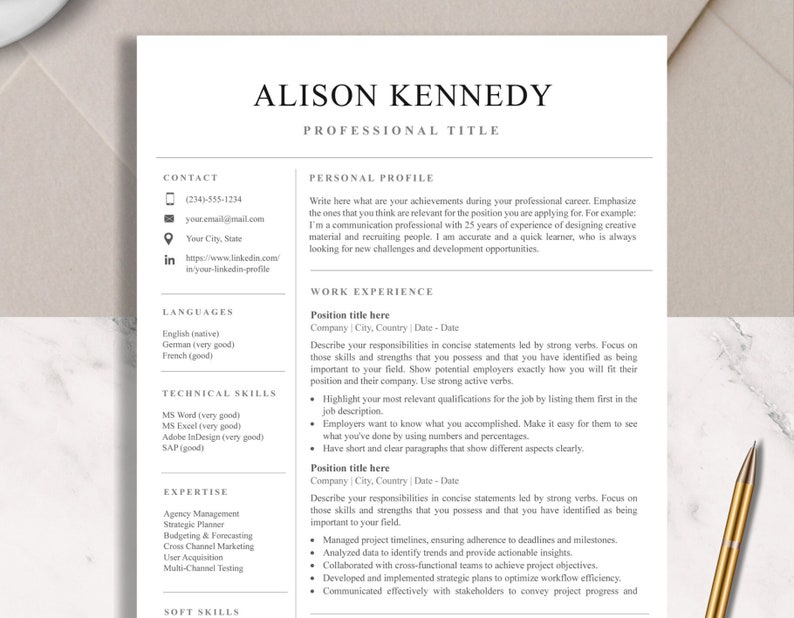Resume Template for Word, Instant Download, Clean Resume, Instant ...
