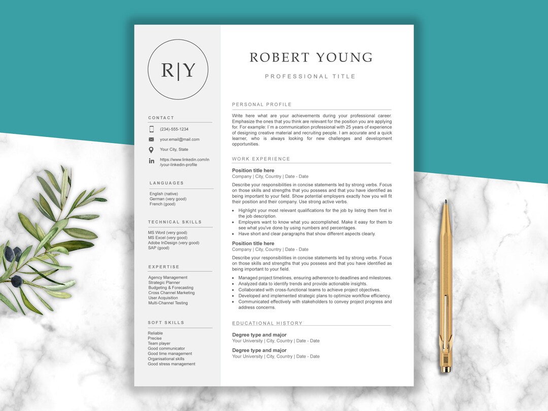 Resume Template for Word, Monogram Resume, Modern Resume, Professional ...