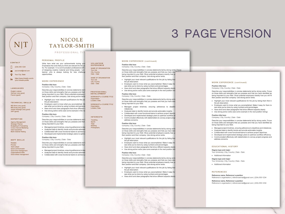 Resume Template Word, Monogram Resume, Modern Resume, Professional ...