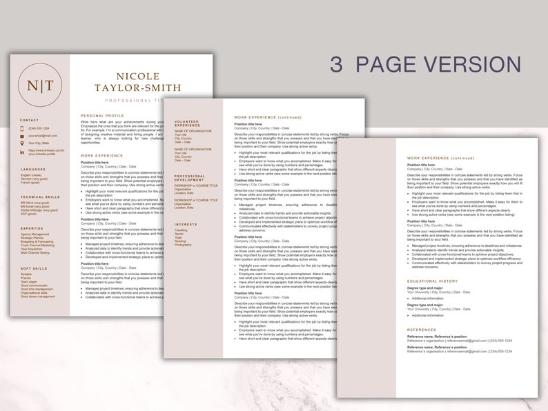 Resume Template Word, Monogram Resume, Modern Resume, Professional ...