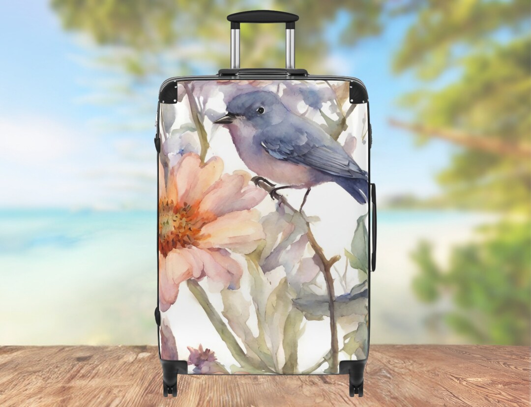 Blue Bird and Large Flower Hardshell Suitcase, Suitcase With Wheels ...