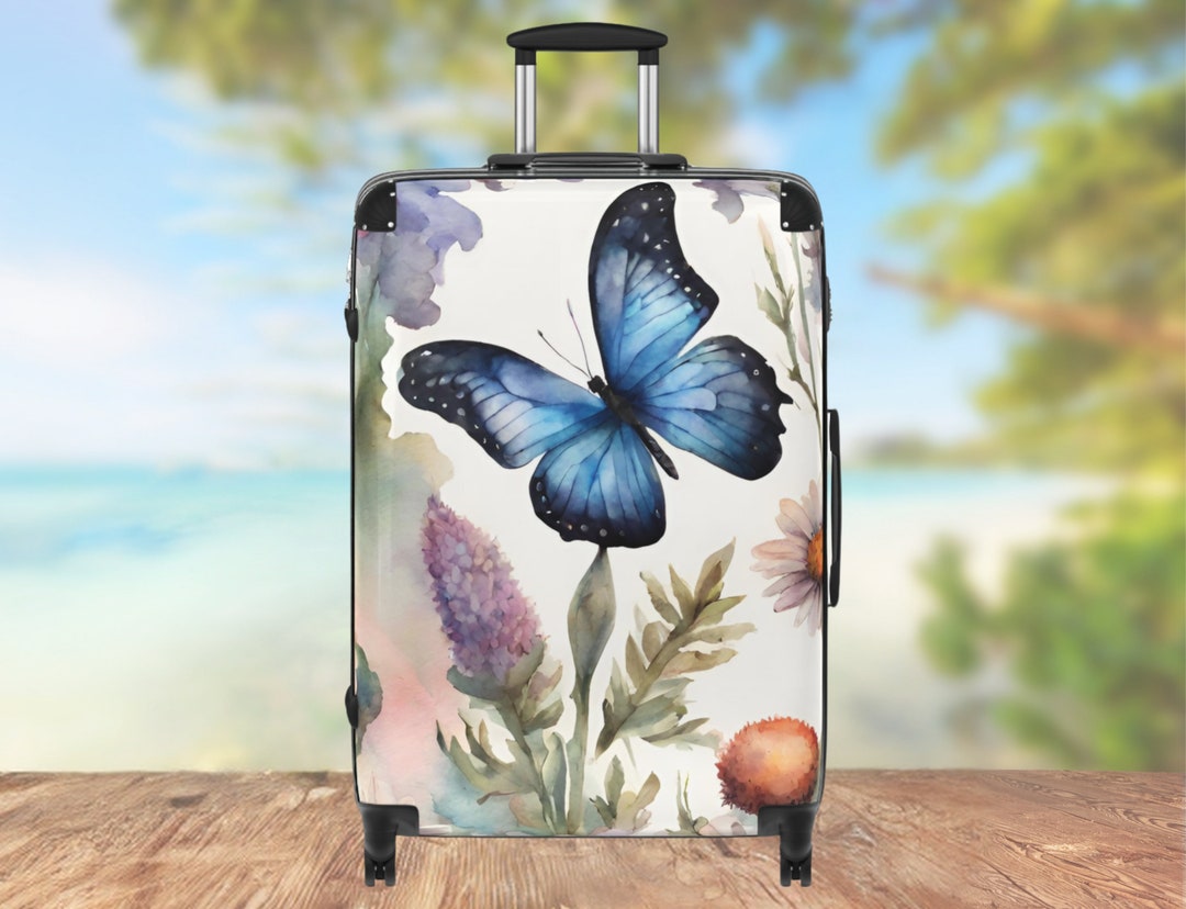 Large Blue Butterfly Hardshell Suitcase, Suitcase With Wheels ...
