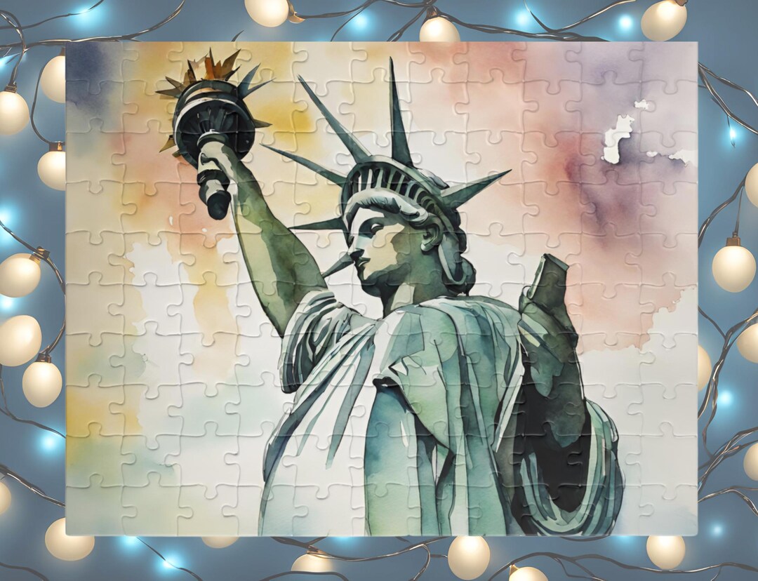 Watercolor Statue of Liberty Puzzle: Sunset Jigsaw for Adults - Etsy