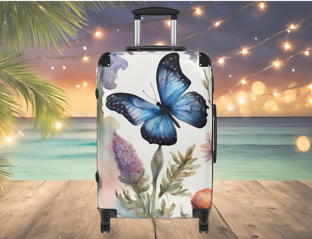 Large Blue Butterfly Hardshell Luggage, Suitcase With Wheels, Telescope ...