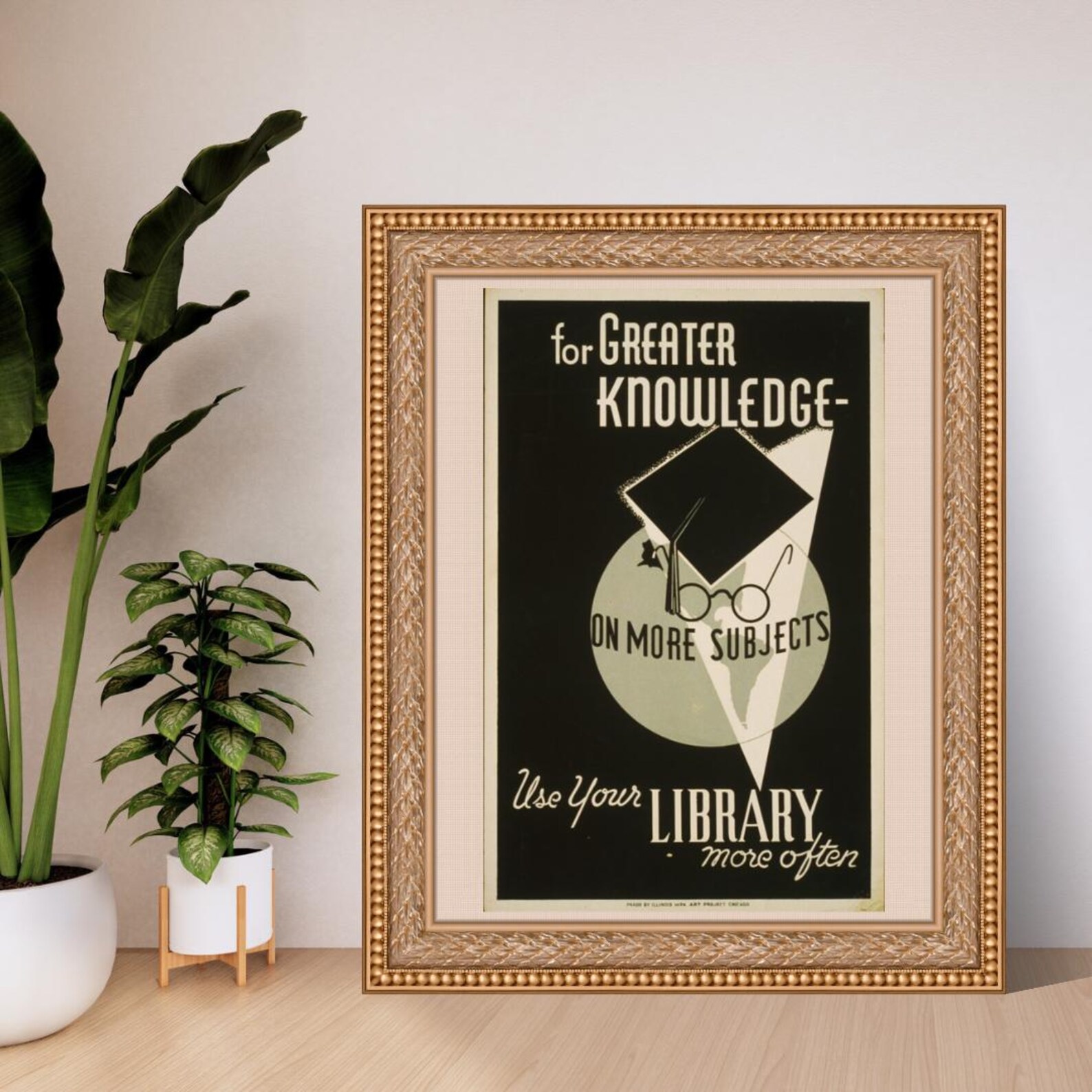 Vintage Library Poster 1930s – Encourage Reading Print (JPG, PNG, PDF ...