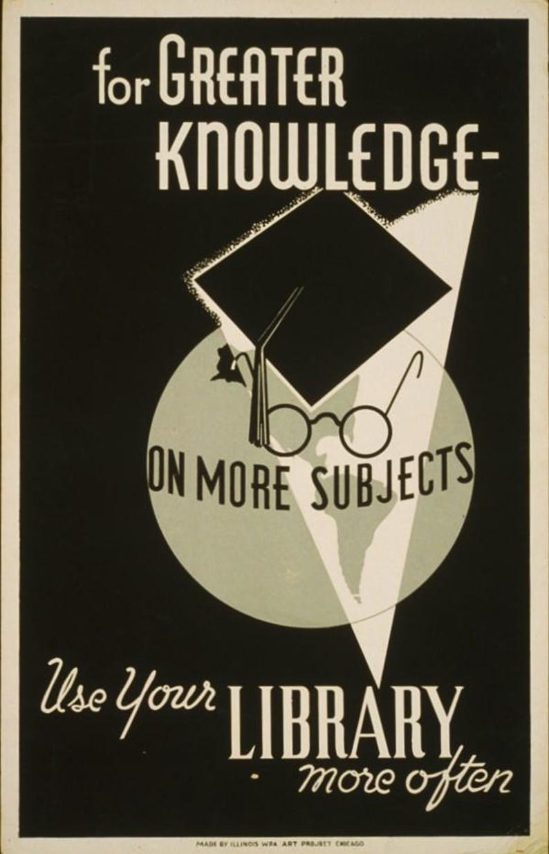 Vintage Library Poster 1930s – Encourage Reading Print (JPG, PNG, PDF ...