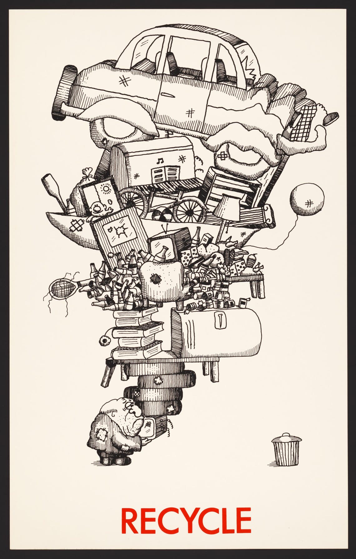 Vintage 1970s Recycling Poster – Black & White Recycle Art (digital ...