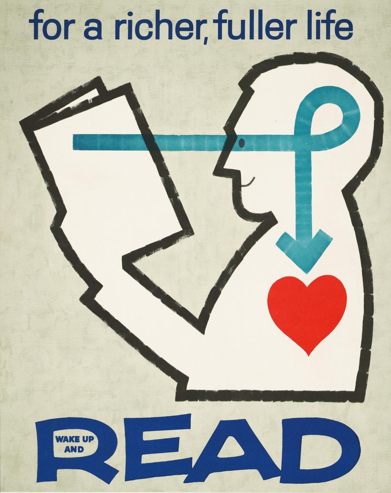 Vintage Reading Poster 1961 - Promotes Literacy and Reading Books- "for ...