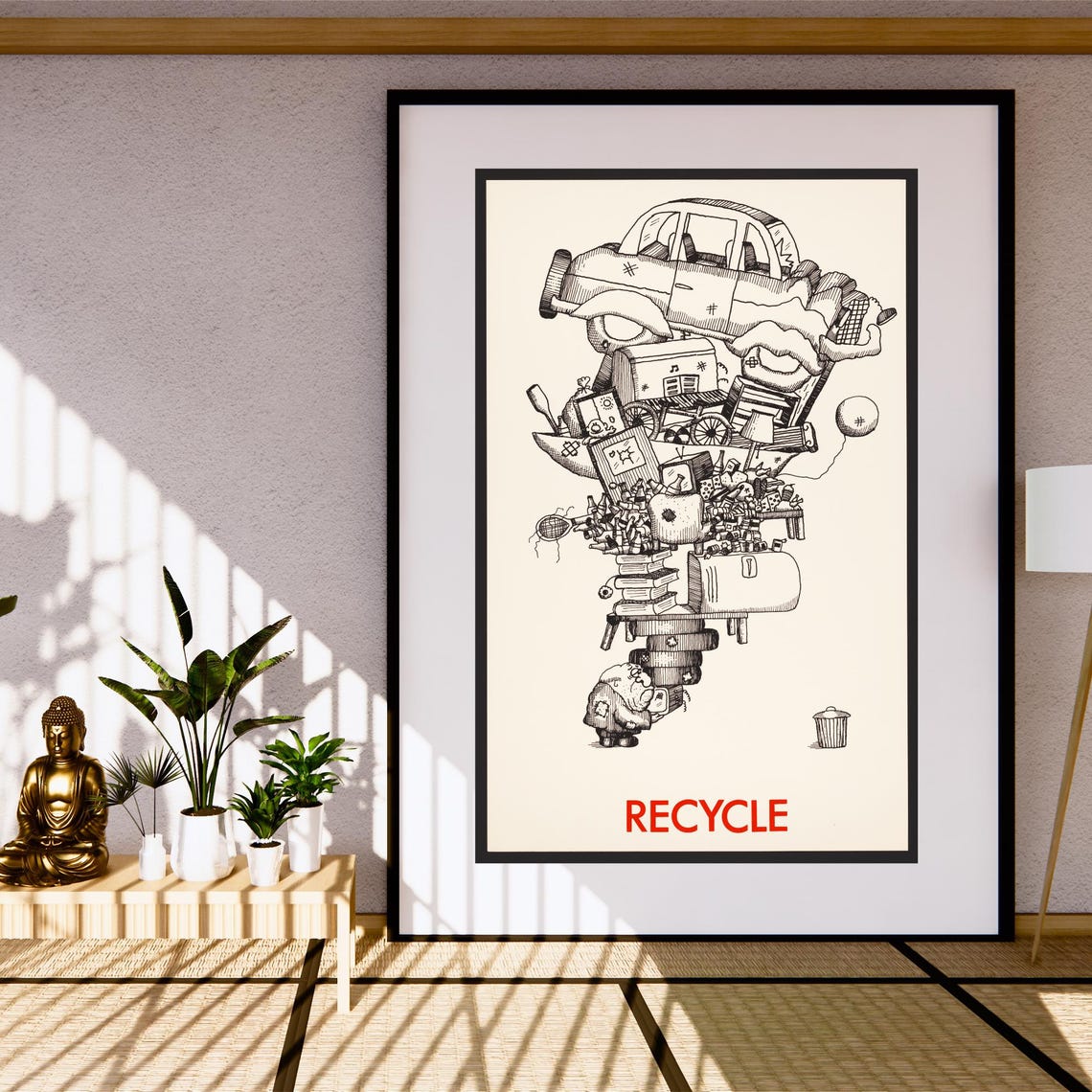 Vintage 1970s Recycling Poster – Black & White Recycle Art (digital ...
