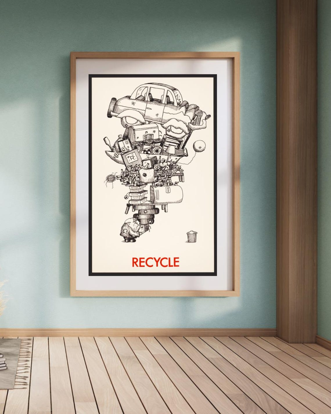Vintage 1970s Recycling Poster – Black & White Recycle Art (digital ...