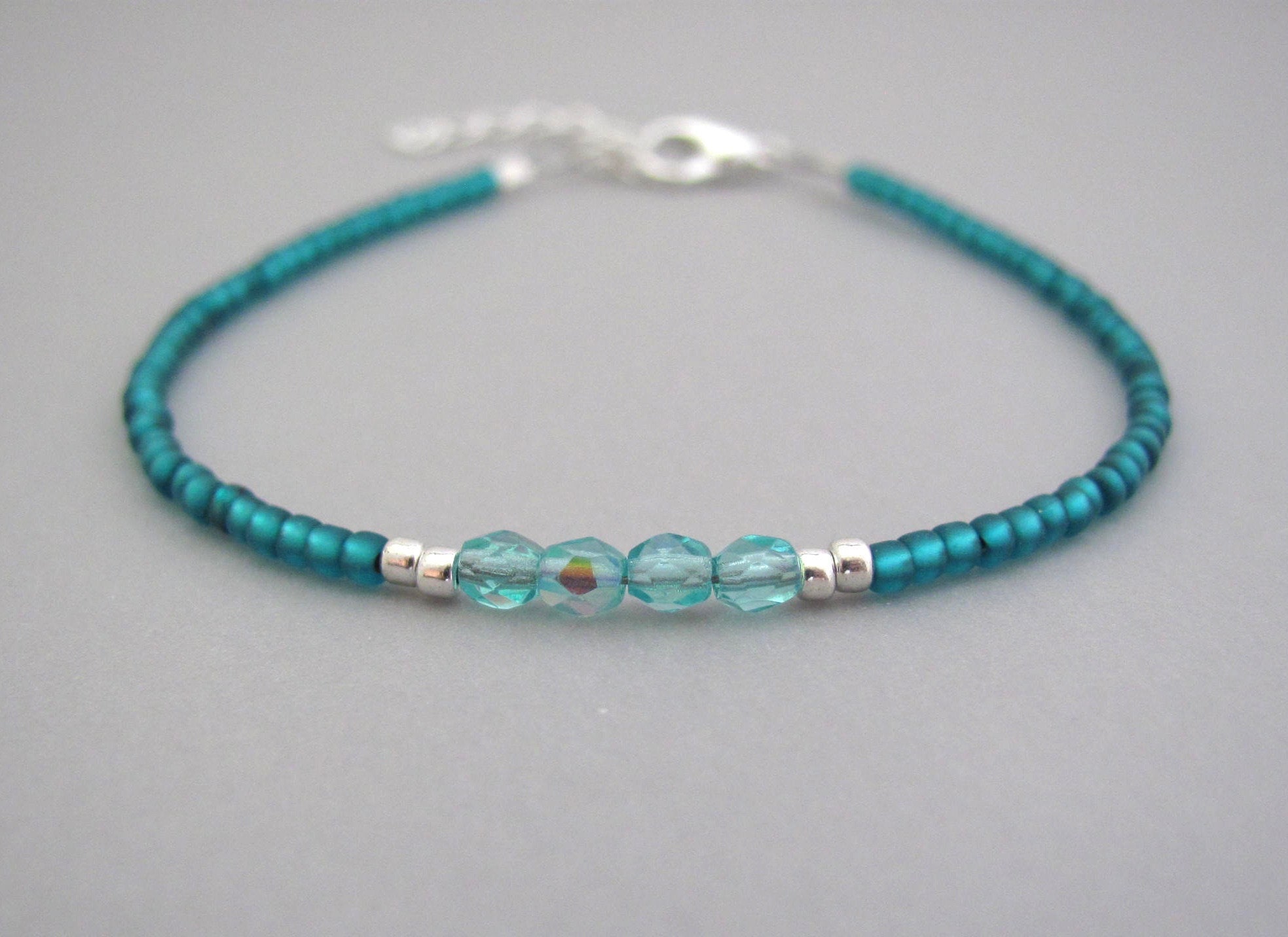 Teal Beaded Bracelet Dainty Tiny Jewelry Gift Hawaiian Jewelry | Etsy