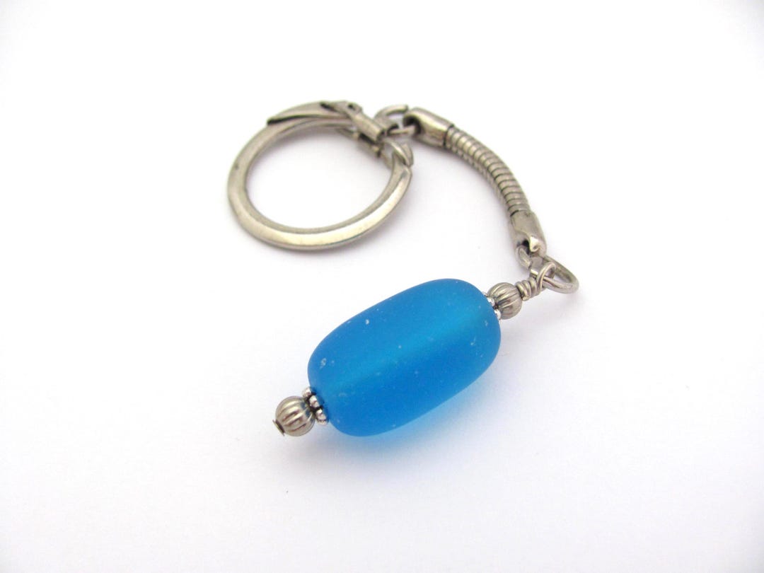 Sea Glass Key Ring Keychain Aqua Blue Silver Tone USA Handmade Made on ...