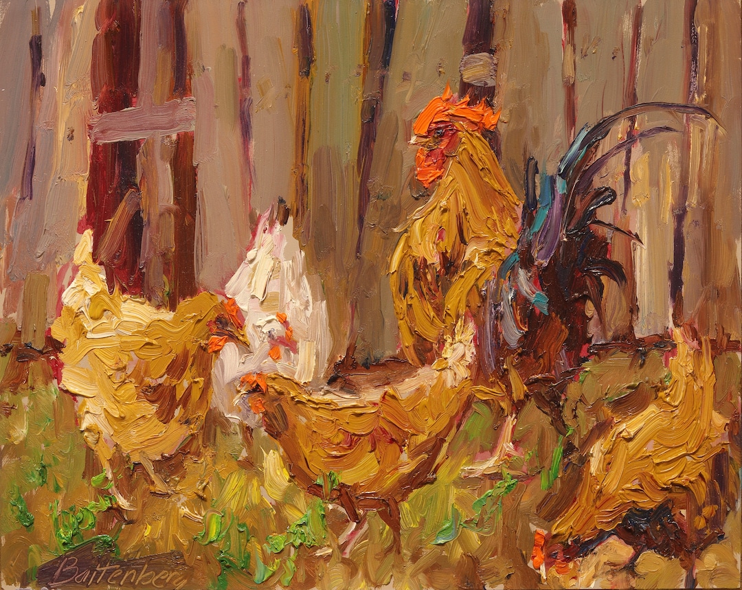 Rooster and Chickens Art, Farm Life Art, Original Oil Painting - Etsy