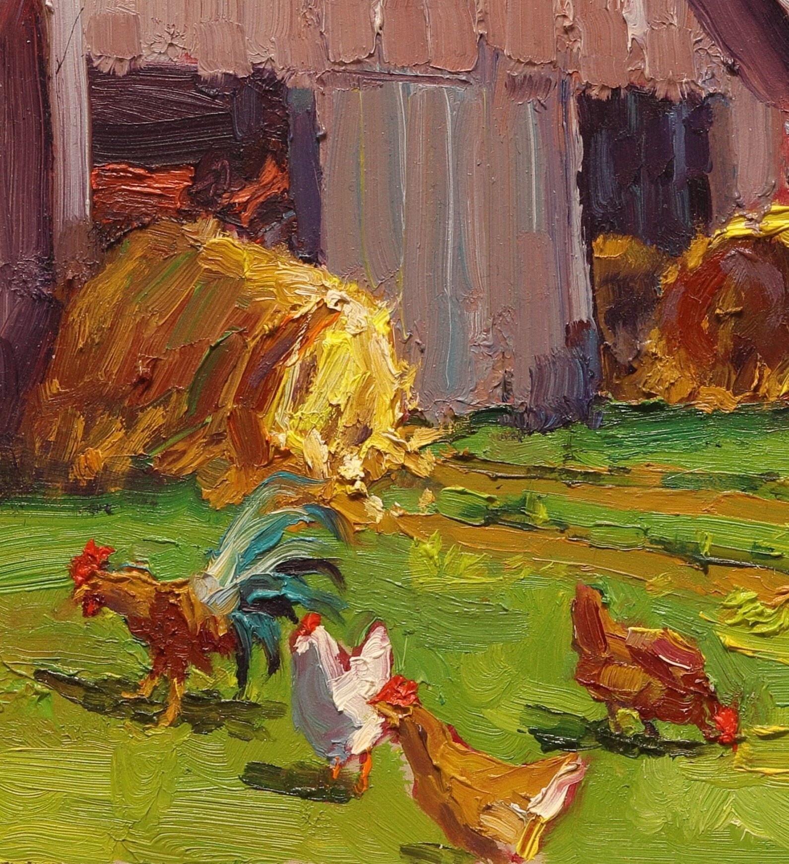 Farm Painting, Chickens and Rooster Painting, Hand Painted Oil, Barn ...