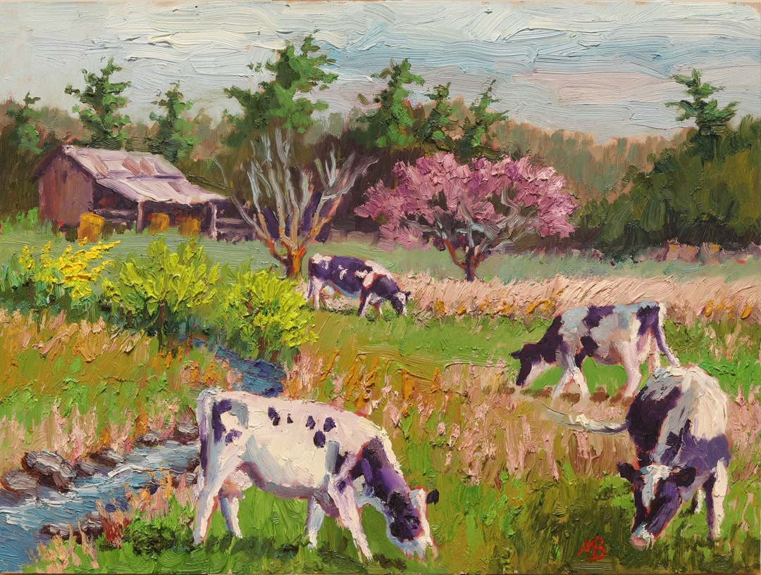 Spring Farm, Cow Painting, on the Farm, Original Hand Painted Oil - Etsy