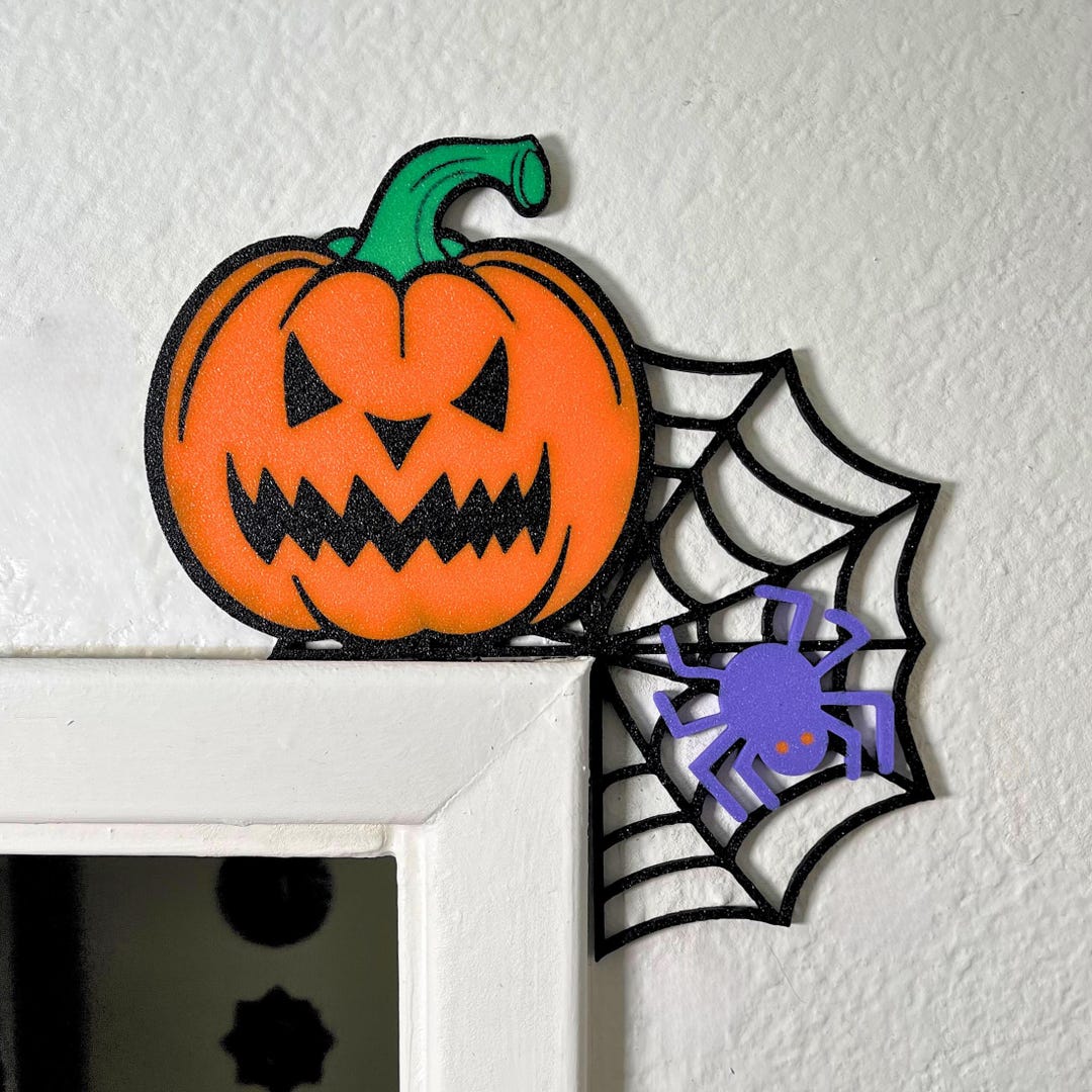 Pumpkin Halloween Door Corner Sign - Spider Web Halloween Wall Art ...