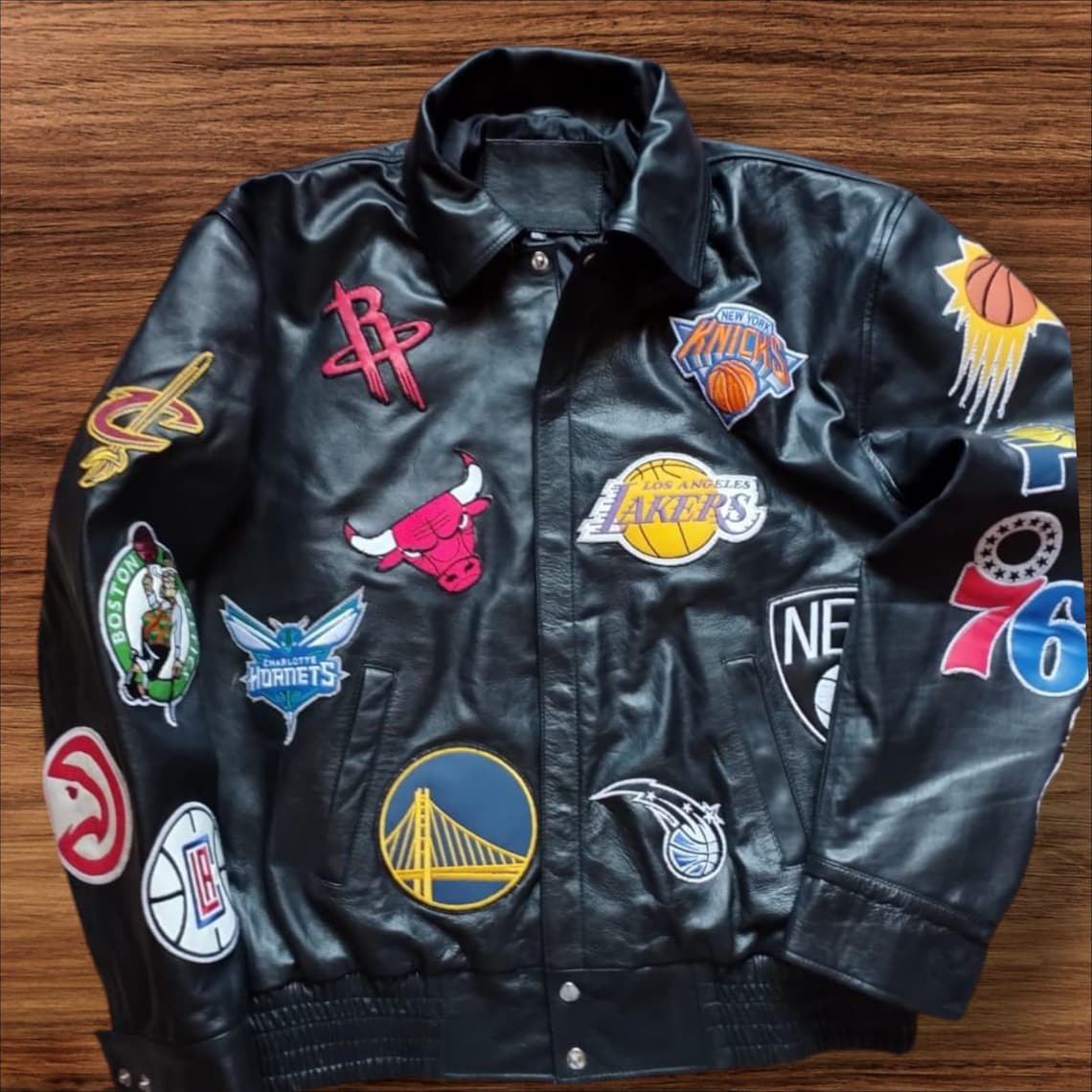 NBA Teams Collage Leather Black Jacket - Hand Made Customized Jacket - Etsy