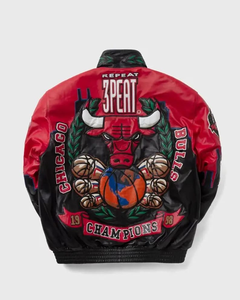 3 Peat Chicago Bulls Leather Jacket - Hand Made Customized Jacket - Etsy