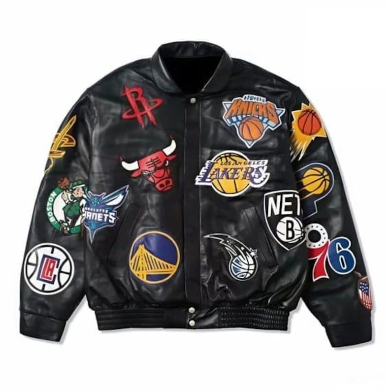 NBA Teams Collage Leather Black Jacket - Hand Made Customized Jacket - Etsy