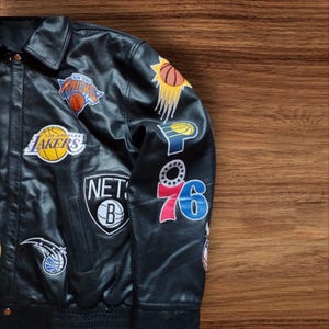 NBA Teams Collage Leather Black Jacket - Hand Made Customized Jacket - Etsy