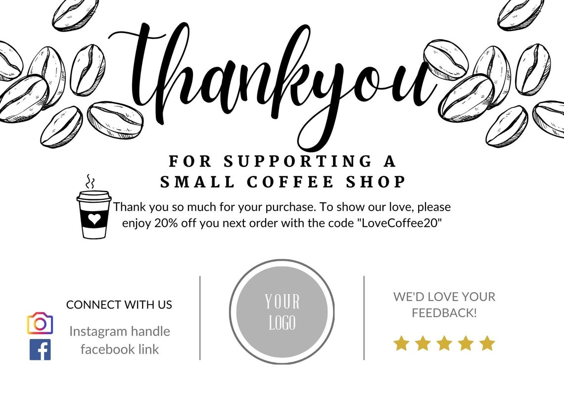Coffee Shop Thank You Editable Template Instant Download - Etsy