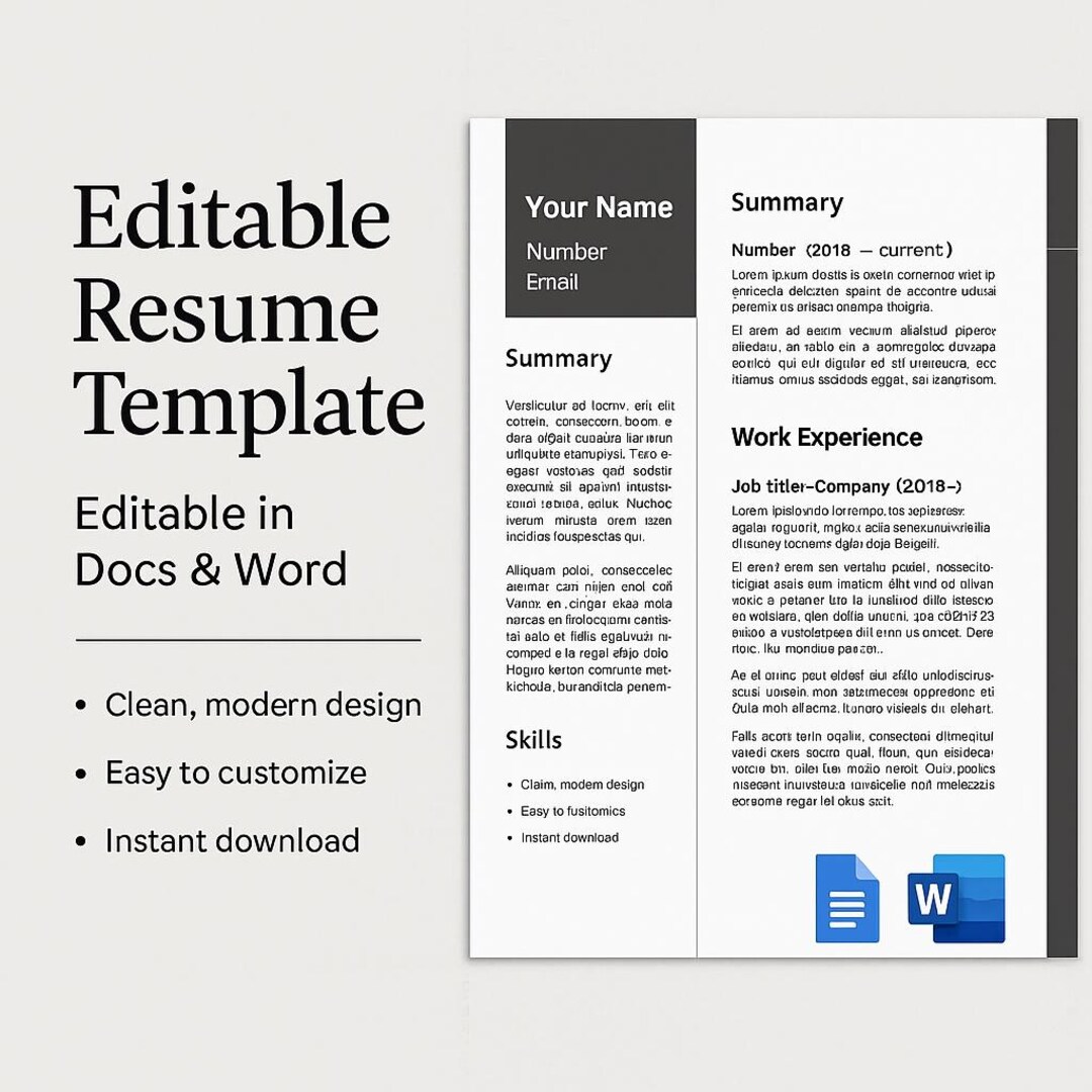 Minimalist, Sleek Resume Template - Etsy