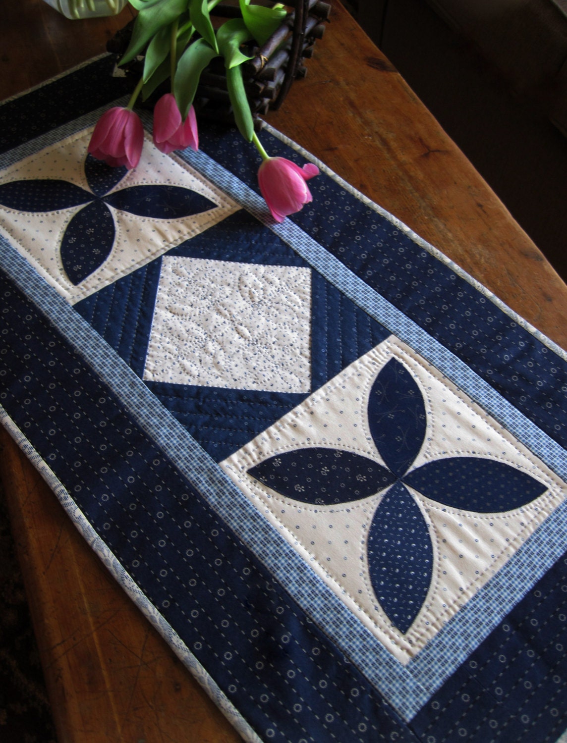 Table Runner Pattern - Blue & White Applique Quilt - Etsy