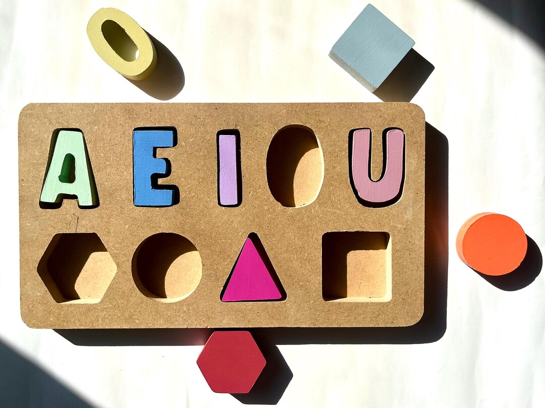 Vowel and Geometric Figures Interlocking Board Didactic, Educational ...