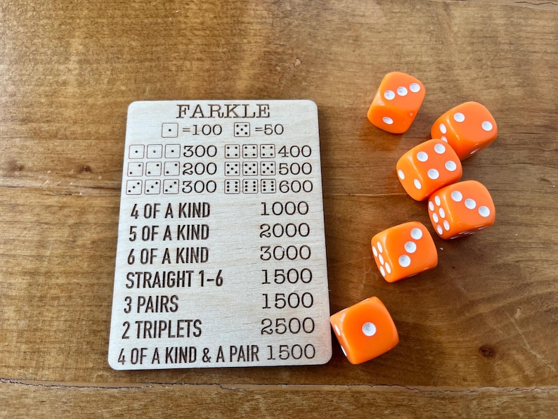 Farkle Dice Game: Wood Cheat Sheet and Score Card With Dice - Etsy