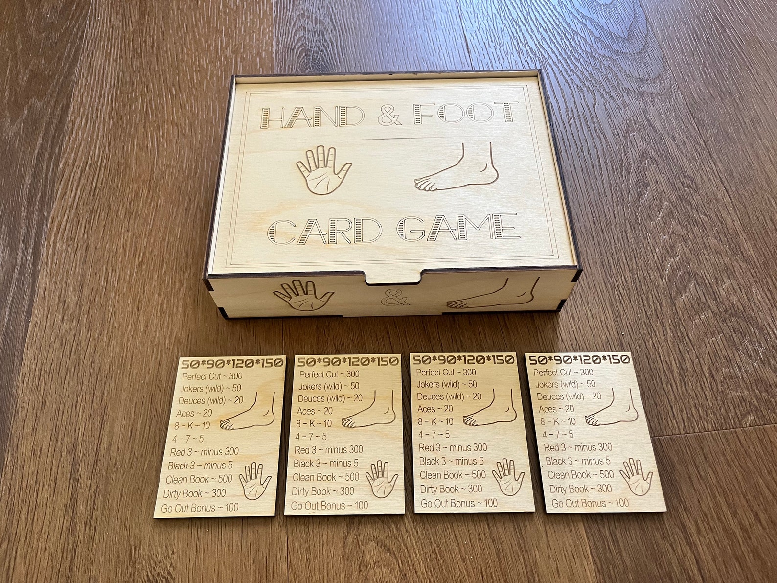 Hand & Foot Card Game: Wooden Quick Guide Reference Card - Etsy