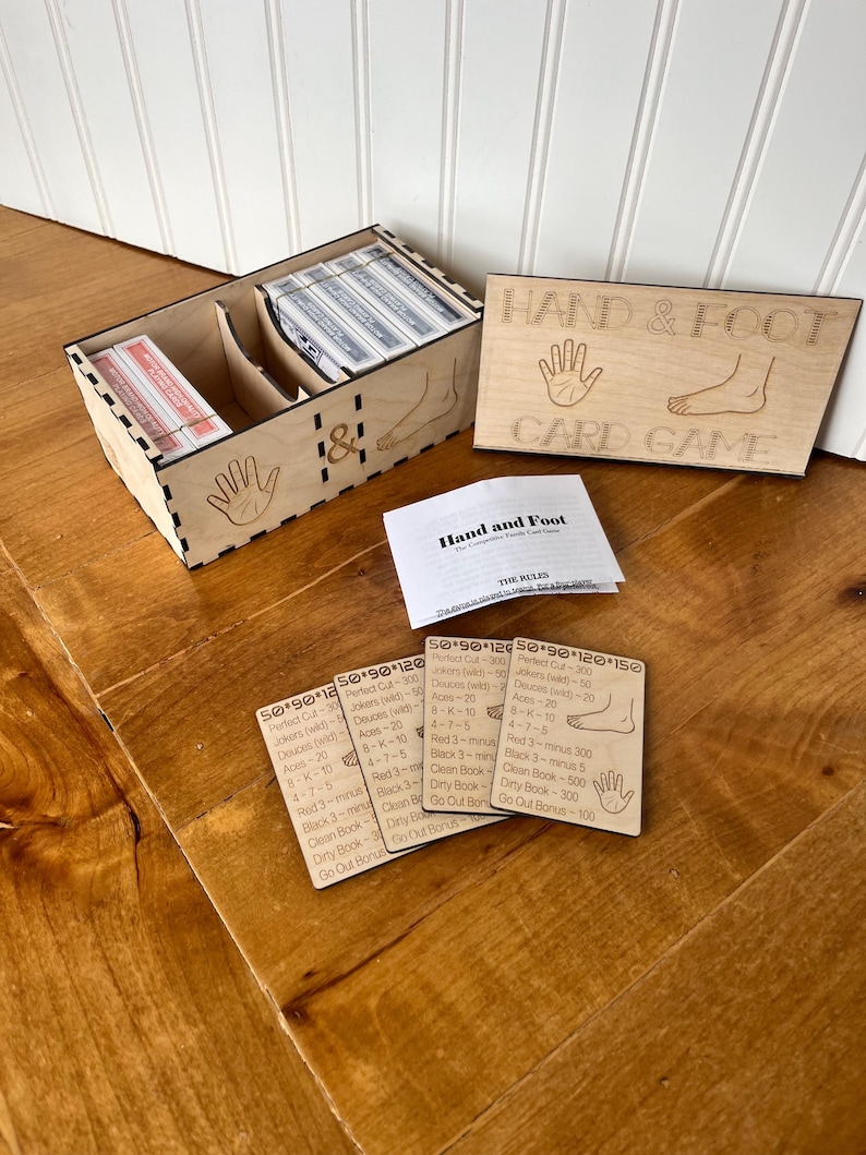 Hand and Foot Card Game: Wooden Box Set, Family Game Night - Etsy