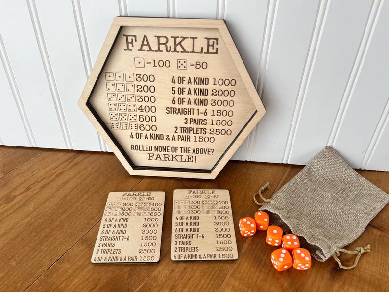 Farkle Dice Game: Wood Cheat Sheet and Score Card With Dice - Etsy