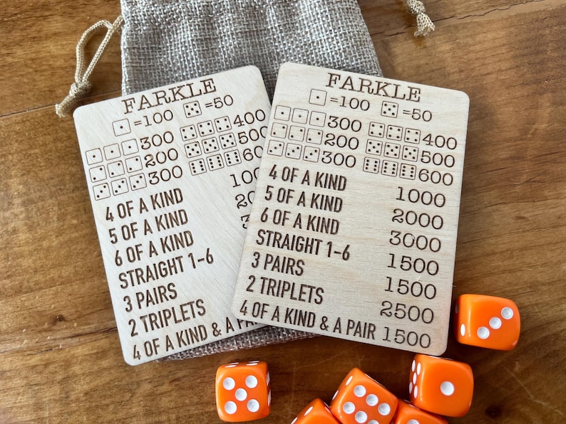 Farkle Dice Game: Wood Cheat Sheet and Score Card With Dice - Etsy