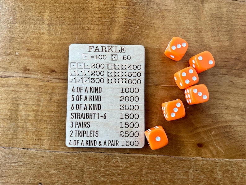 Farkle Dice Game: Wood Cheat Sheet and Score Card With Dice - Etsy