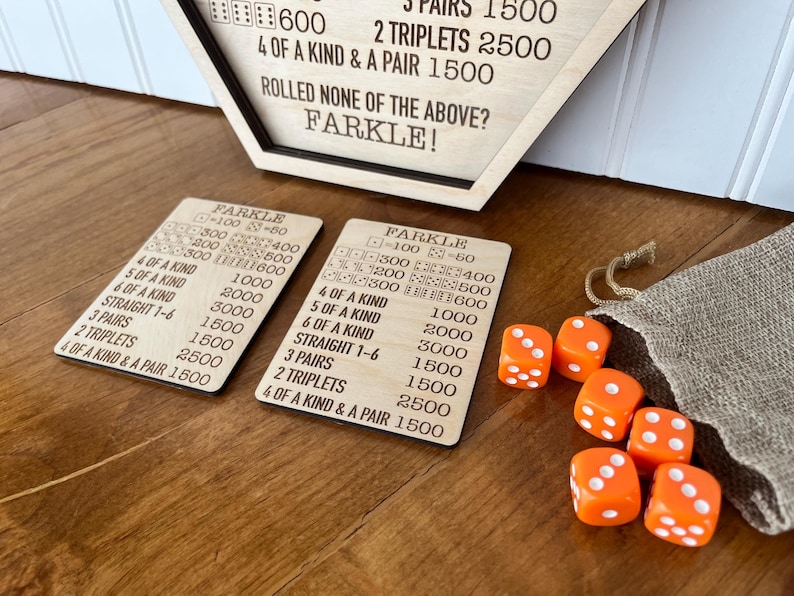 Farkle Dice Game: Wood Cheat Sheet and Score Card With Dice - Etsy