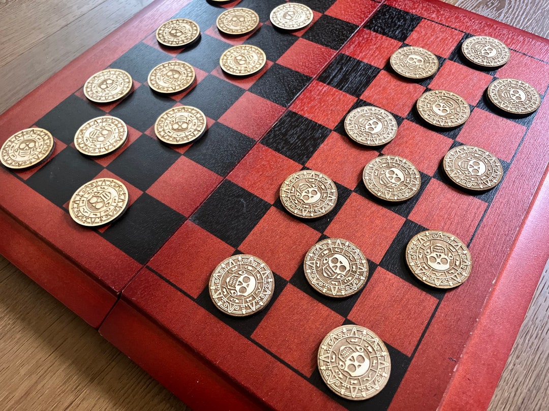 Pirate Checkers Set, Wood Checker Pieces, Pirate Game, Gold Doubloon ...