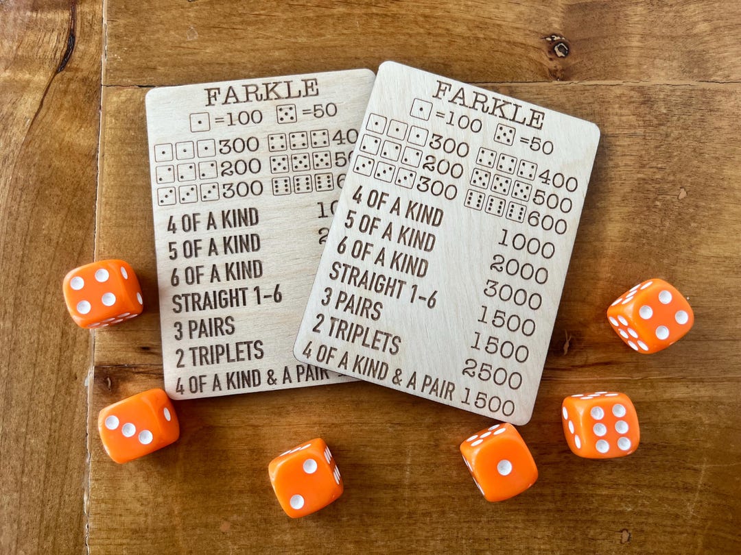 Farkle Dice Game: Wood Cheat Sheet and Score Card With Dice - Etsy