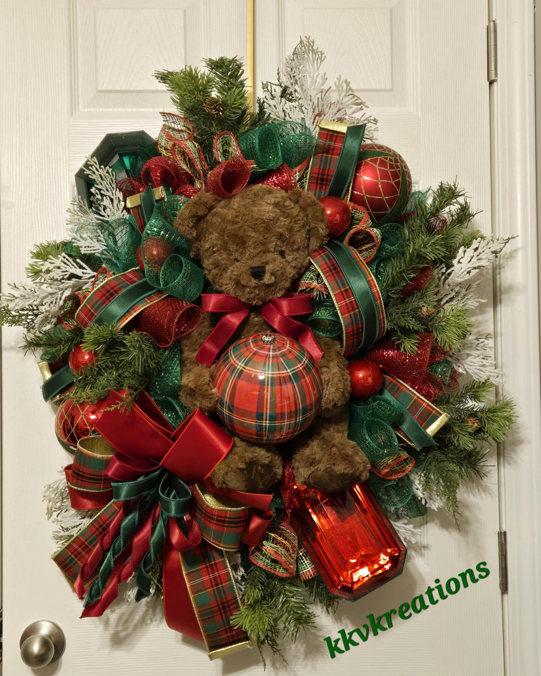 Cozy Christmas Teddy Bear Wreath | Handmade Holiday Door Decor ...