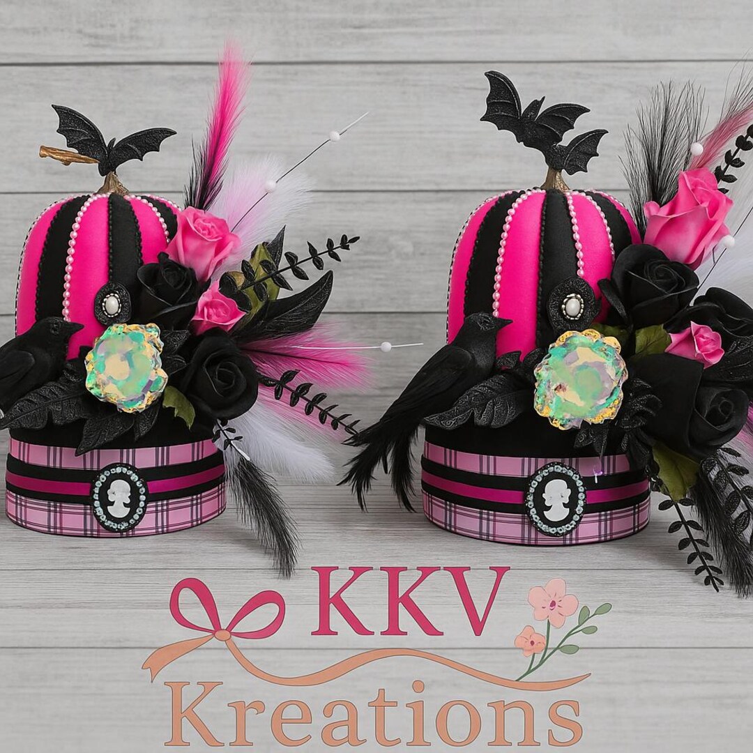 Handmade Gothic Halloween Centerpiece – Black Pink Crow Decor (set of ...