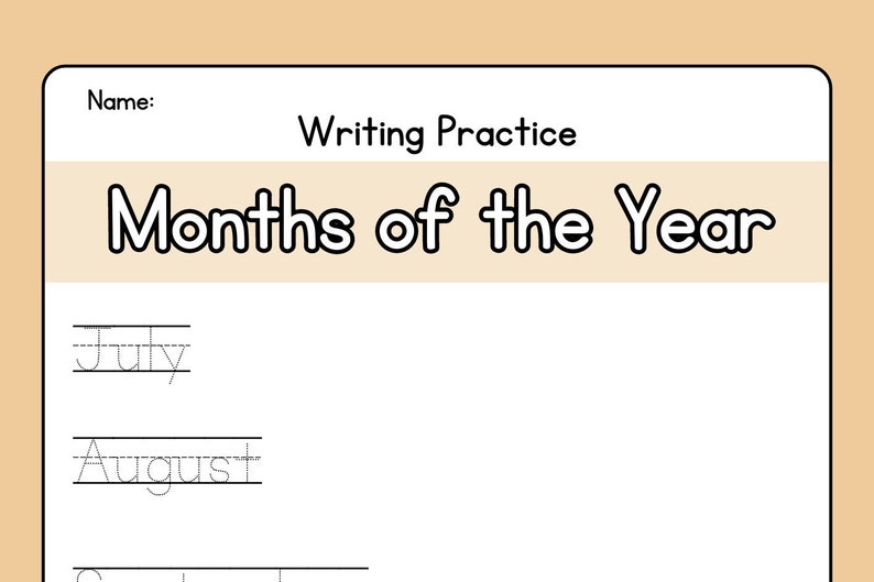 Days and Months Tracing Worksheet (digital Download) - Etsy